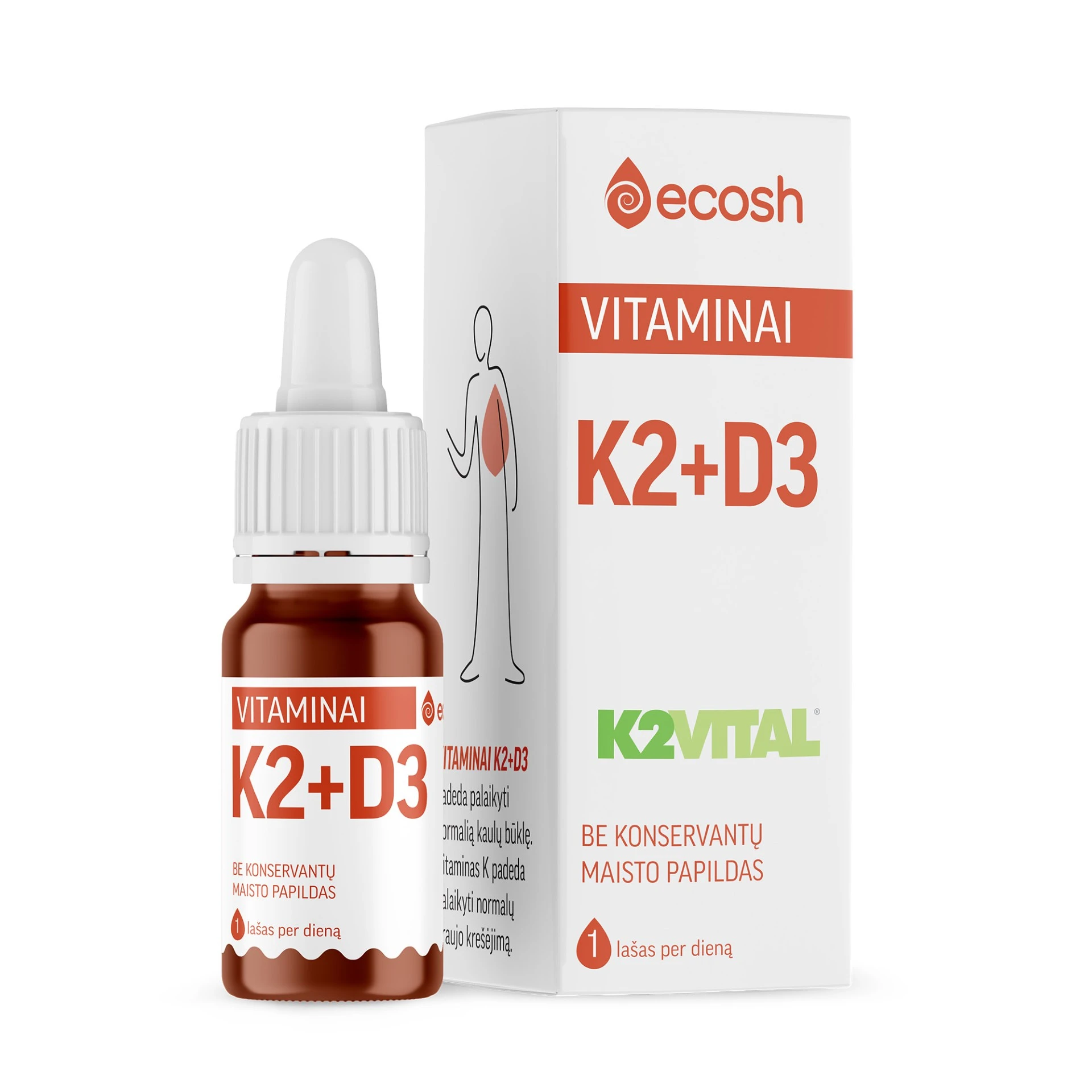 ECOSH Vitaminai K2 (K2VITAL®, 45 μg) + D3 (2000 IU, 50 μg), 10 ml ...