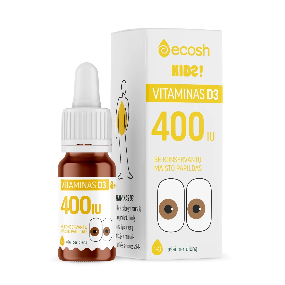 ECOSH Kids Vitaminas D3 su kokosų aliejumi 400 IU, 10 ml, Vnt ...