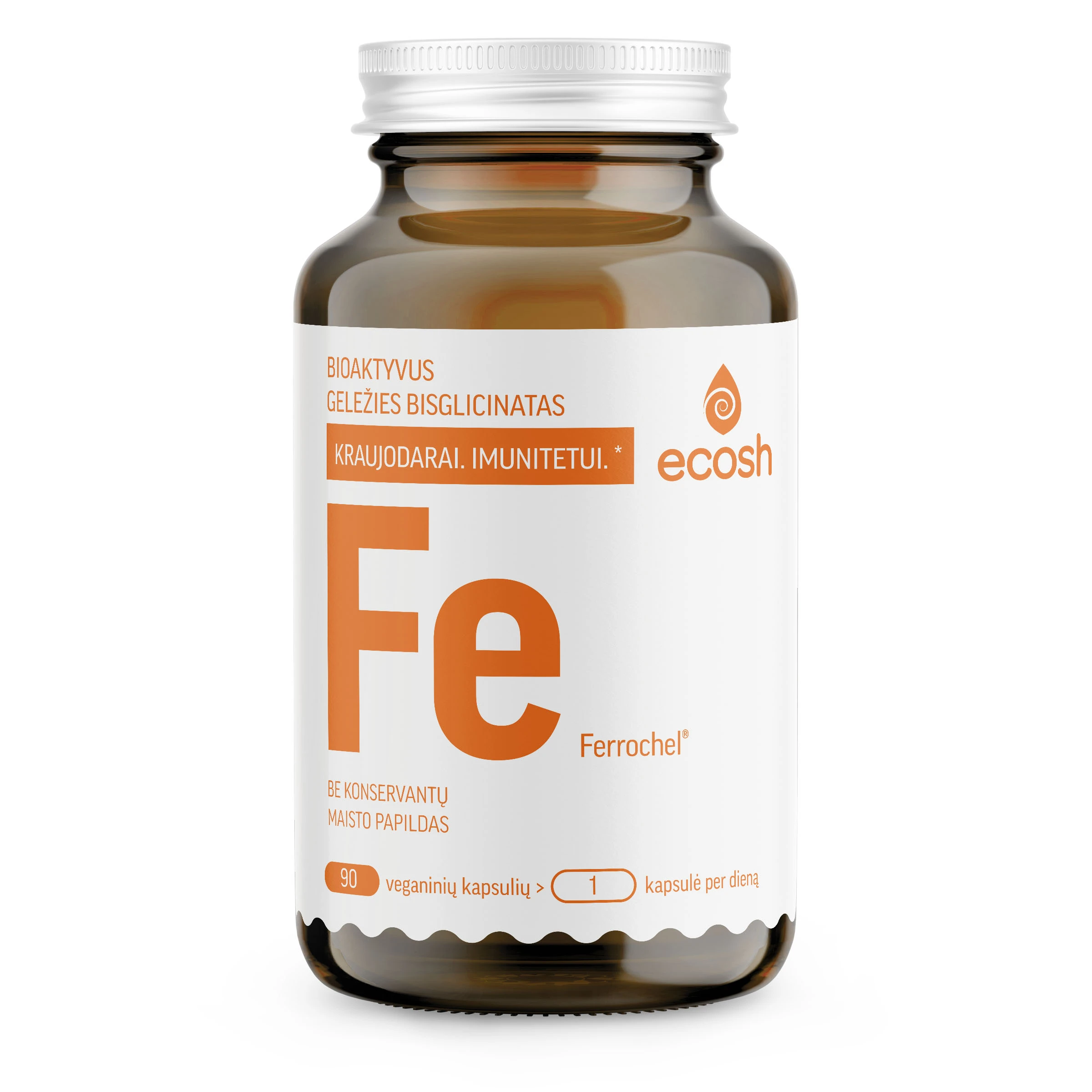 ECOSH bioaktyvi Geležis Ferrochel®, bisglicinatas 27mg, su vitaminu C ...